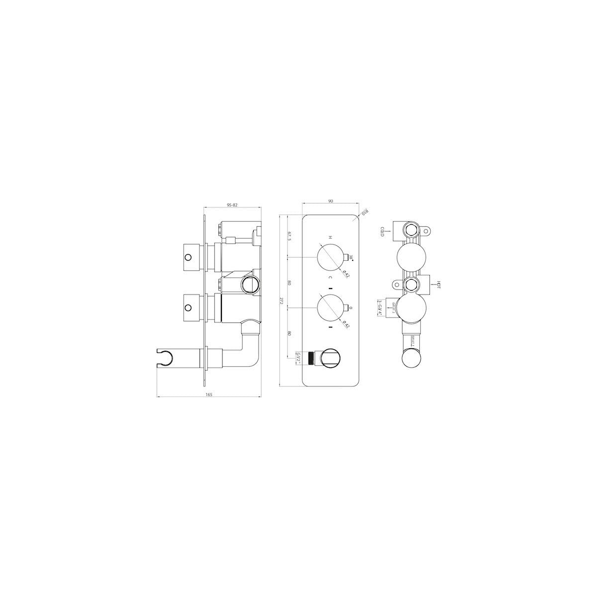 Scudo Square Concealed Shower Valve w/ Diverter - Brass / Chrome