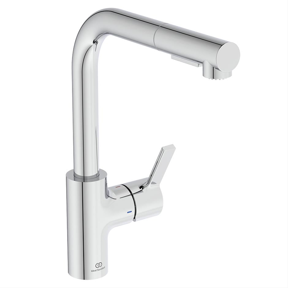 Ideal Standard Gusto Round C Spout Kitchen Mixer with 2 Function Pull